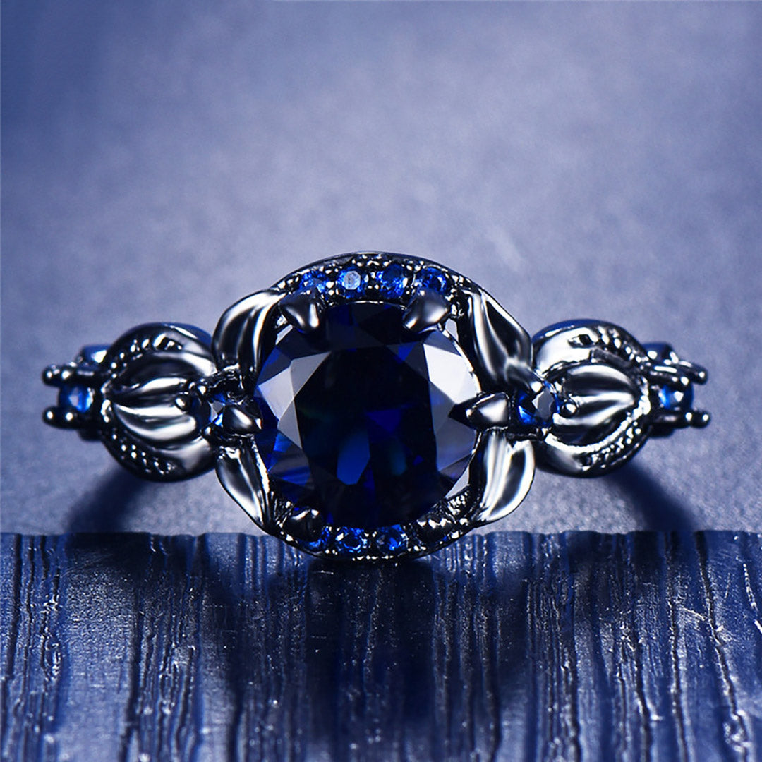Sterling Silver Female Round Flower Ring With Big Gemstone Gothic ...