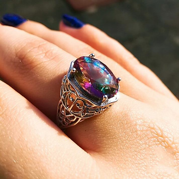 Sterling Silver Multicolor Crystal Gothic Ring For Women ...